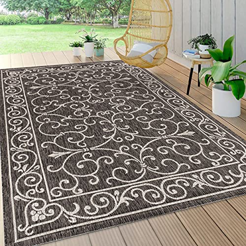 JONATHAN Y SMB106G-4 Charleston Vintage Filigree Textured Weave Indoor Outdoor-Rug LivingRoom Backyard,4 X 6,Black/Gray