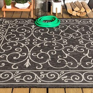 JONATHAN Y SMB106G-4 Charleston Vintage Filigree Textured Weave Indoor Outdoor-Rug LivingRoom Backyard,4 X 6,Black/Gray