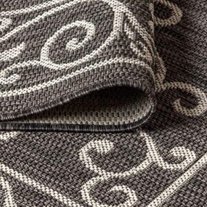 JONATHAN Y SMB106G-4 Charleston Vintage Filigree Textured Weave Indoor Outdoor-Rug LivingRoom Backyard,4 X 6,Black/Gray