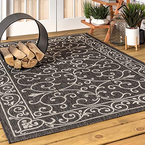 JONATHAN Y SMB106G-4 Charleston Vintage Filigree Textured Weave Indoor Outdoor-Rug LivingRoom Backyard,4 X 6,Black/Gray