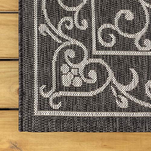 JONATHAN Y SMB106G-4 Charleston Vintage Filigree Textured Weave Indoor Outdoor-Rug LivingRoom Backyard,4 X 6,Black/Gray