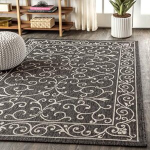 JONATHAN Y SMB106G-4 Charleston Vintage Filigree Textured Weave Indoor Outdoor-Rug LivingRoom Backyard,4 X 6,Black/Gray