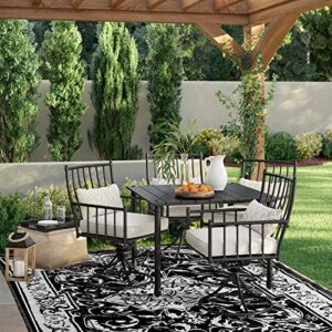 nalone Reversible Mats, Outdoor Rugs 6x9 for Patio, Outdoor Plastic Straw Rug, New York Patio Country Retro Transitional Geometric Outdoor Area Rug for RV, Camping, Deck, Picnic (6'X9', Black&White)