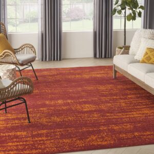 nourison essentials indoor/outdoor solid abstract red 9' x 12' area rug, easy cleaning, non shedding, bed room, living room, dining room, backyard, deck, patio (9x12)