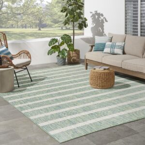 nourison positano indoor/outdoor blue green ivory 8' x 10' area rug, easy cleaning, non shedding, bed room, living room, dining room, backyard, deck, patio (8x10)