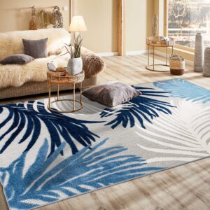 Rugshop Lucca Contemporary Floral Indoor/Outdoor Area Rug 6' 6" x 9' Navy