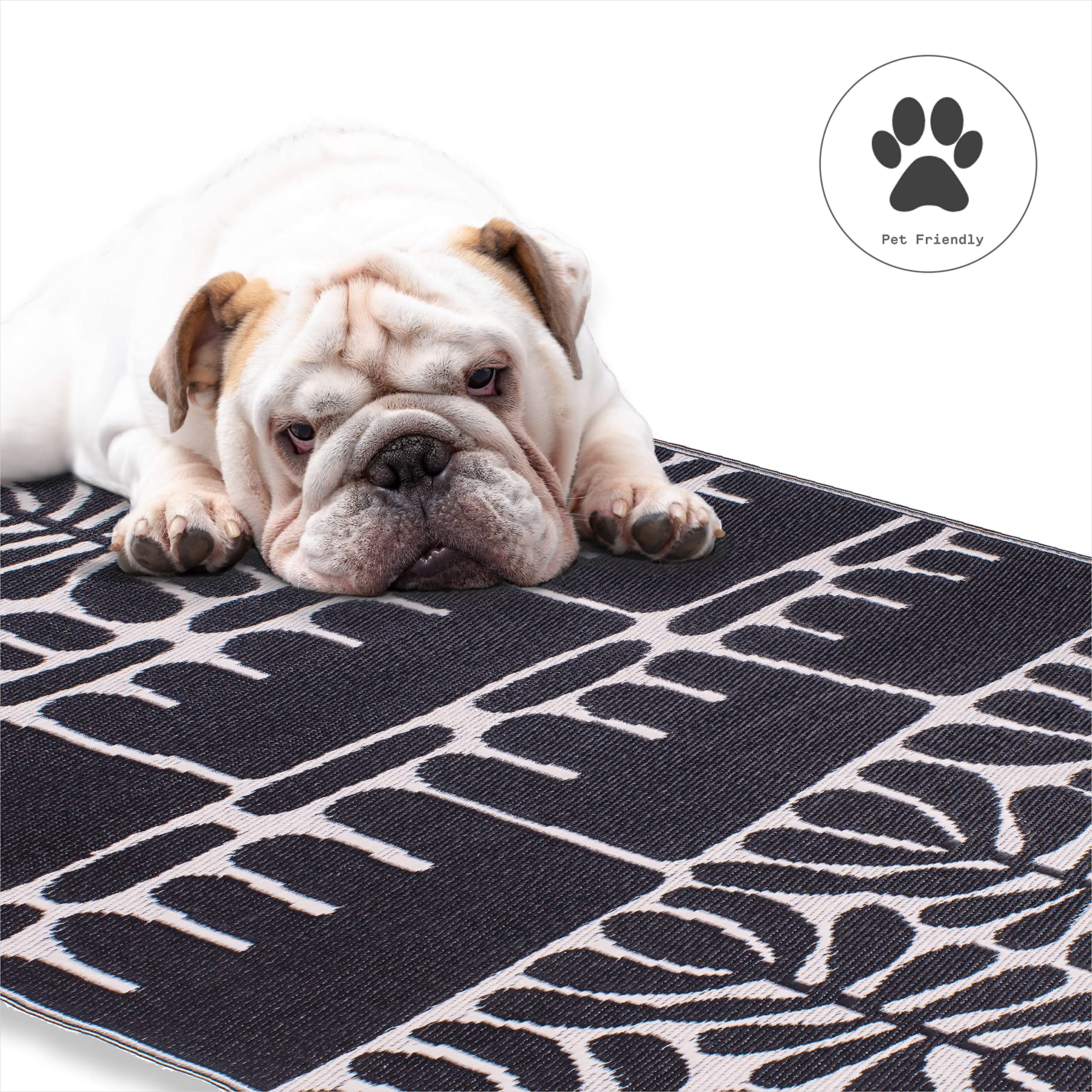 Fab Habitat Outdoor Rug - Waterproof, Fade Resistant, Crease-Free - Premium Recycled Plastic - Tribal, Black & White - Porch, Deck, Balcony, Mudroom, Laundry Room, Patio - Serowe - Black - 3 x 5 ft