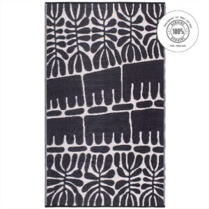 Fab Habitat Outdoor Rug - Waterproof, Fade Resistant, Crease-Free - Premium Recycled Plastic - Tribal, Black & White - Porch, Deck, Balcony, Mudroom, Laundry Room, Patio - Serowe - Black - 3 x 5 ft