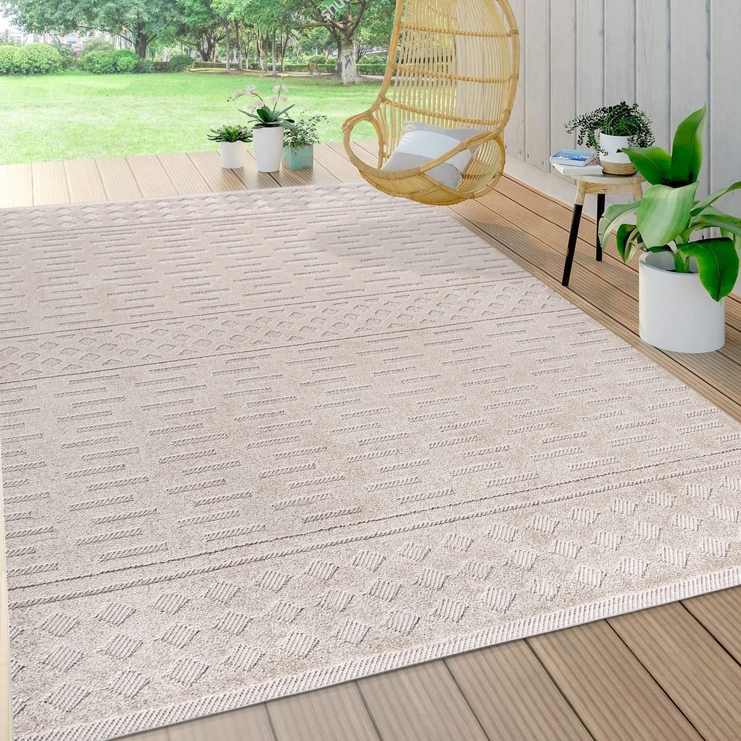 JONATHAN Y SBH100A-5 Xlendi High-Low Pile Moroccan Geometric Indoor Outdoor Area-Rug Bohemian Contemporary Easy-Cleaning High Traffic Bedroom Kitchen Backyard Patio Porch Non Shedding, 5 X 8, Beige