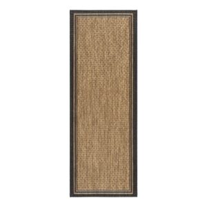 gertmenian indoor outdoor classic flatweave area rug, stain & uv resistant carpet, deck, patio, poolside & mudroom, 2x6 ft runner, simple border, black tan, 22013