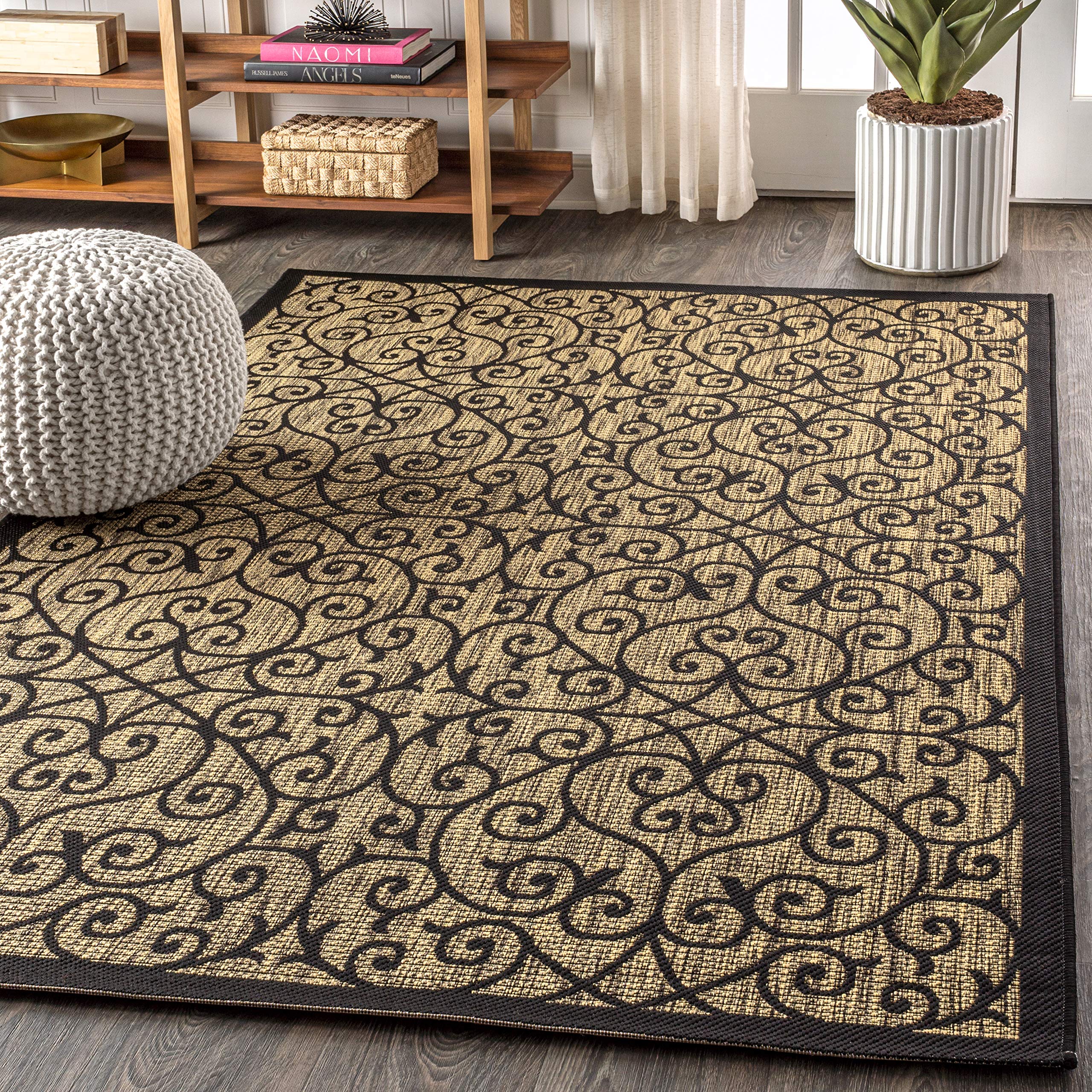 JONATHAN Y Madrid Vintage Filigree Textured Weave Indoor/Outdoor Black/Khaki 5 ft. x 8 ft. Area-Rug, Classic,Easy-Cleaning,HighTraffic,LivingRoom,Backyard, Non Shedding (SMB107A-5)