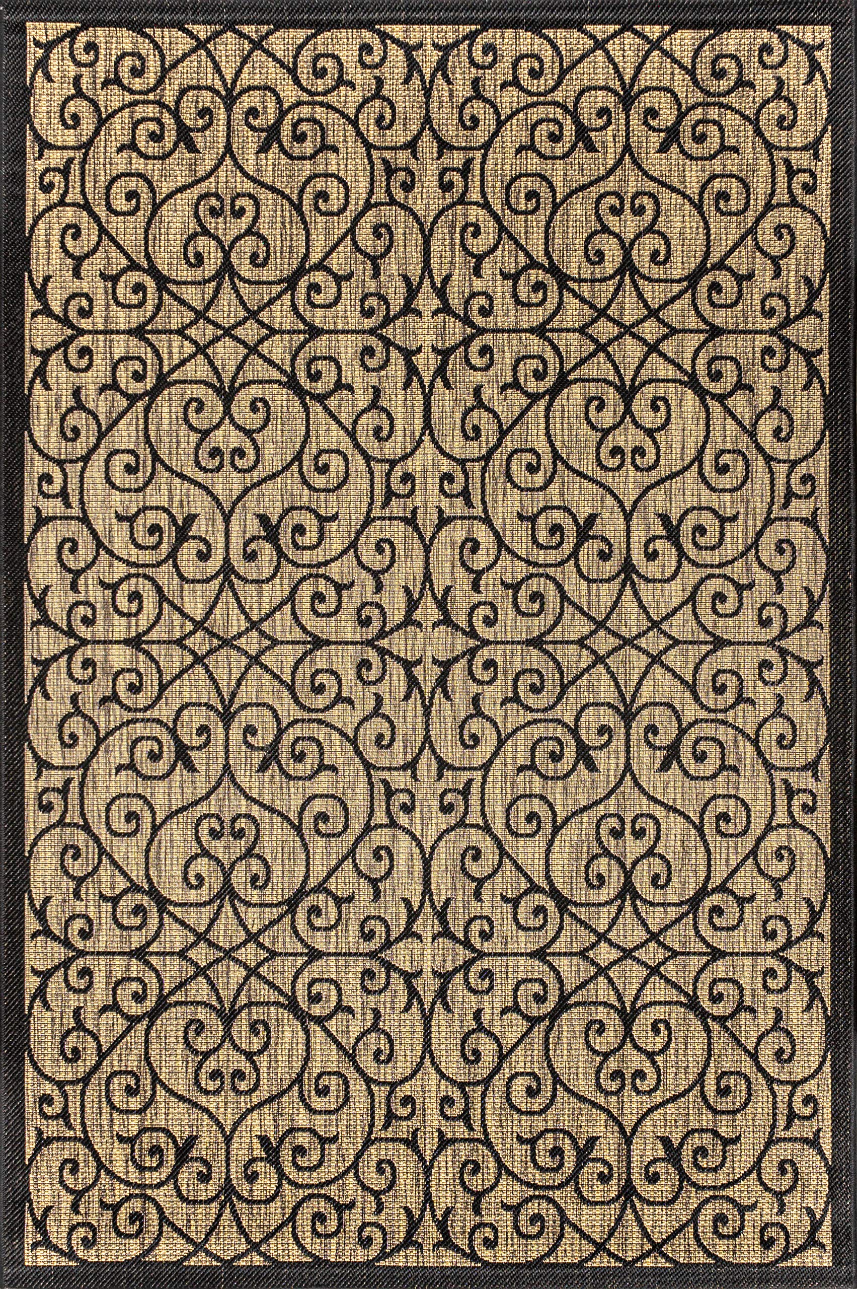 JONATHAN Y Madrid Vintage Filigree Textured Weave Indoor/Outdoor Black/Khaki 5 ft. x 8 ft. Area-Rug, Classic,Easy-Cleaning,HighTraffic,LivingRoom,Backyard, Non Shedding (SMB107A-5)