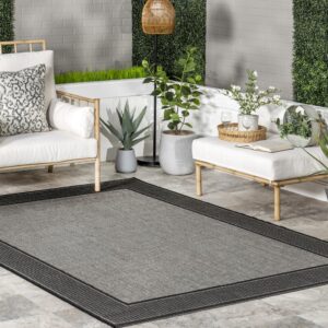 nuloom gris bordered 3x5 indoor/outdoor accent rug for living room patio deck front porch entryway kitchen, grey/black