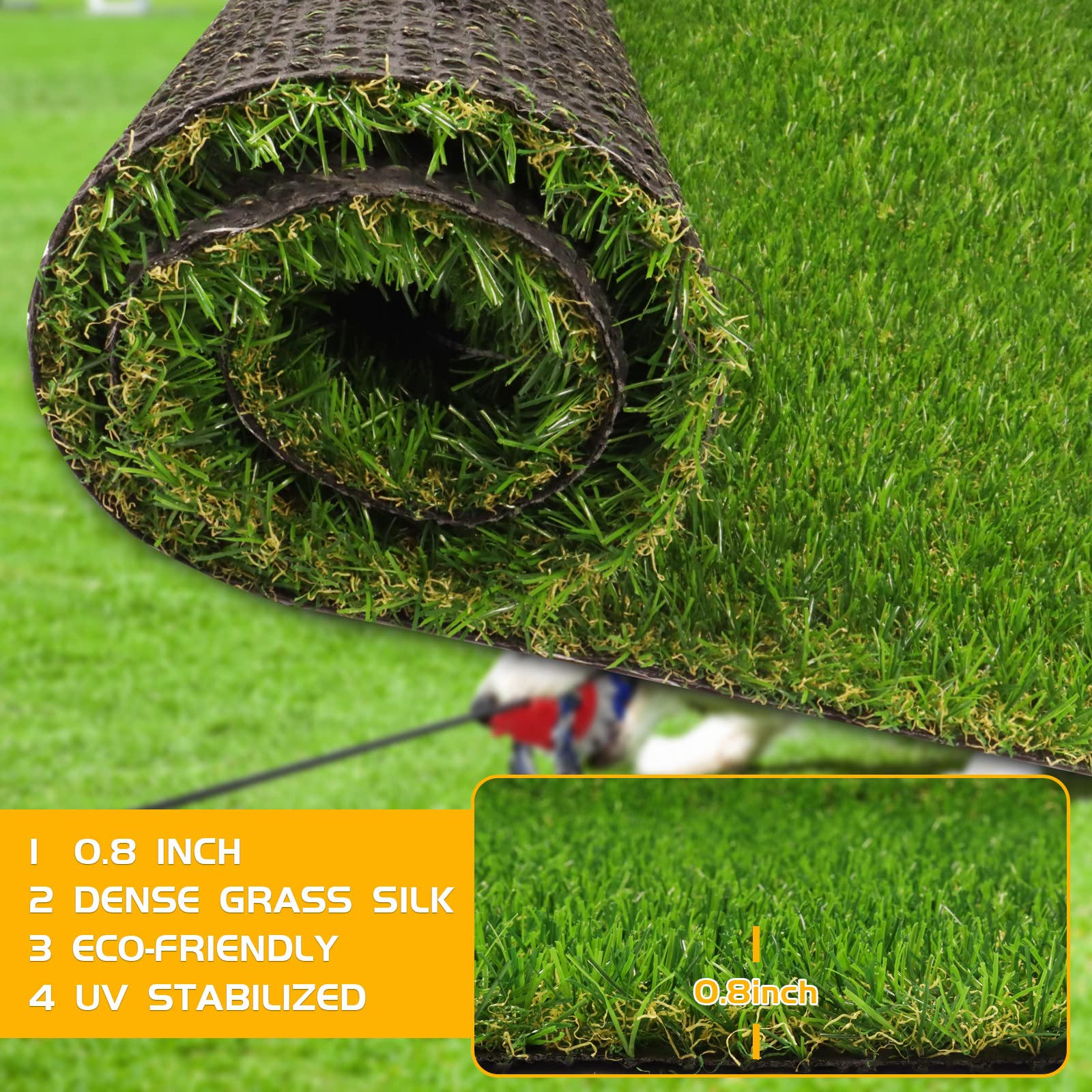 ZGR Artificial Grass Turf Lawn 4' x 6' Outdoor Rug, 0.8" Premium Realistic Turf for Garden, Yard, Home Landscape, Playground, Dogs Synthetic Grass Mat Fake Grass Rug, Rubber Backed with Drain Holes