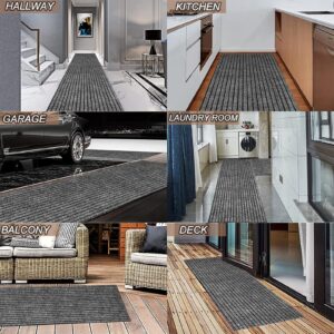 2' x 6' Runner Rugs with Rubber Backing, Indoor Outdoor Utility Carpet Runner Rugs, Stripe Gray, Can Be Used as Aisle for The RV and Boat, Laundry room and Balcony