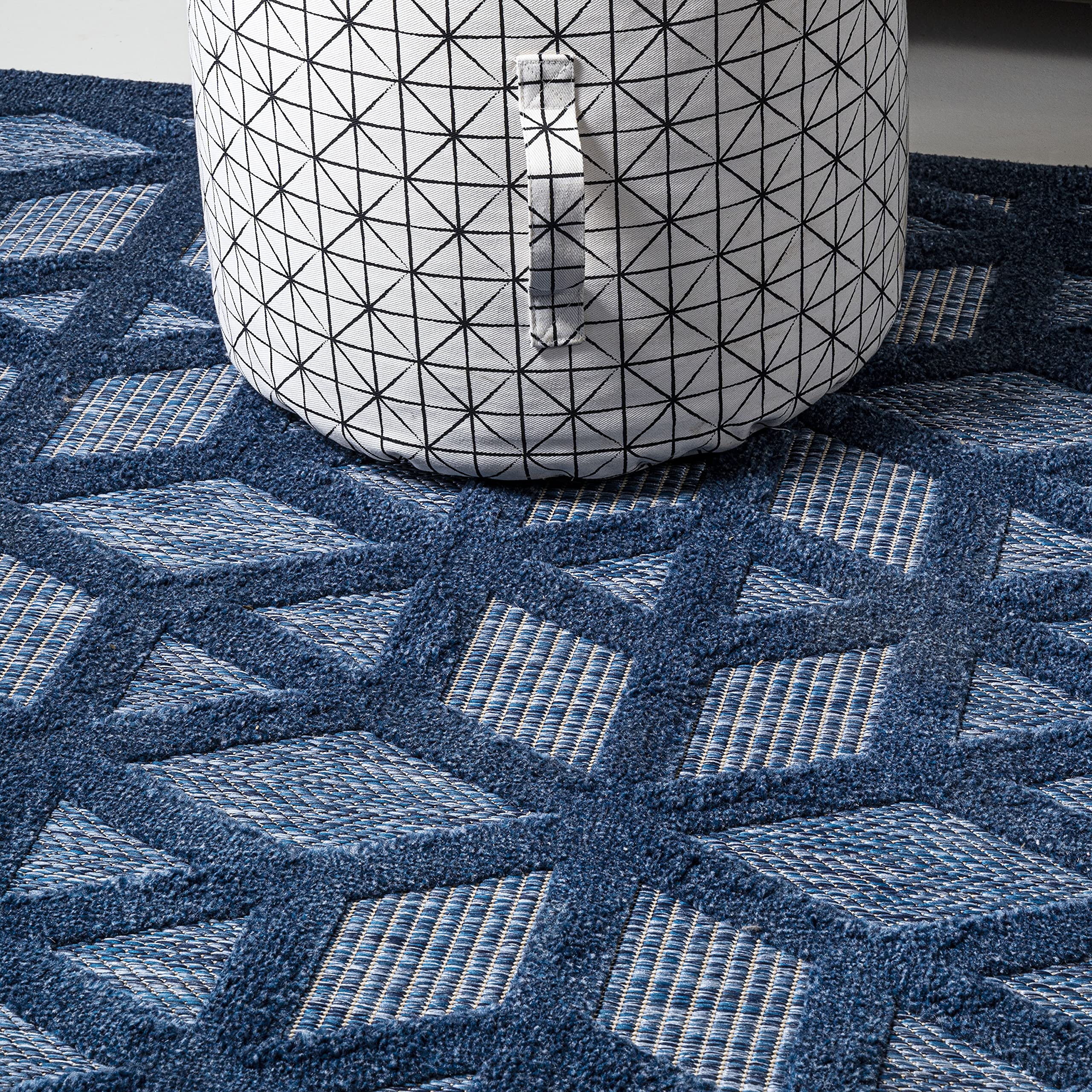 JONATHAN Y IBZ102B-5SQ Talaia Neutral Geometric Indoor Outdoor Area Rug Bohemian Geometric Easy Cleaning Bedroom Kitchen Backyard Patio Porch Non Shedding, 5' Square, Navy,JIBZ102