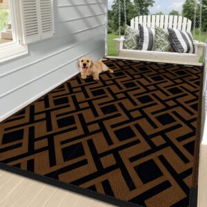 reyox outdoor rugs reversible waterproof mat plastic straw rug with corner loops & stakes non-fading rv camping mat portable patio rugs lattice brown 6x9 ft