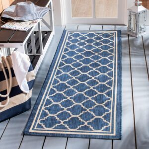 safavieh courtyard collection 2'3" x 6'7" navy/beige cy6918 trellis indoor-outdoor waterproof easy-cleaning patio backyard mudroom runner-rug