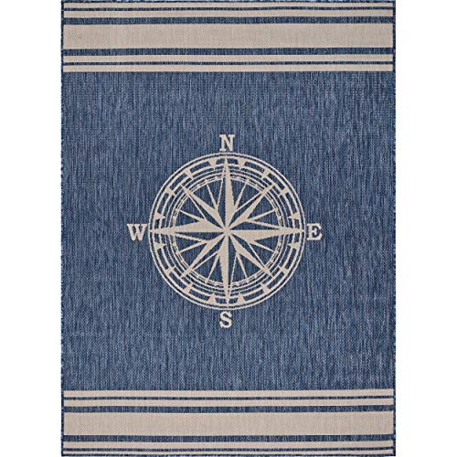 Lr Home Ox Bay Seamas Nautical Navigation Indoor Outdoor Rug, Navy/White, 3' x 5'