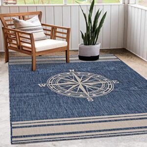 Lr Home Ox Bay Seamas Nautical Navigation Indoor Outdoor Rug, Navy/White, 3' x 5'