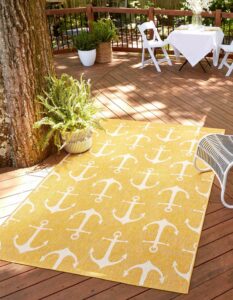 unique loom outdoor coastal collection area rug - ahoy (10' x 14' 1" rectangle, yellow)