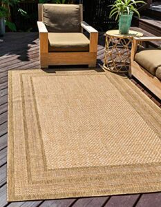 unique loom outdoor border collection area rug - multi border (3' 3" x 5' rectangle, tan/ light brown)