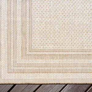 Unique Loom Outdoor Border Collection Area Rug - Multi Border (3' 3" x 5' Rectangle, Tan/ Light Brown)