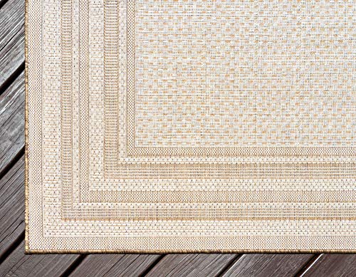 Unique Loom Outdoor Border Collection Area Rug - Multi Border (3' 3" x 5' Rectangle, Tan/ Light Brown)