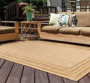 Unique Loom Outdoor Border Collection Area Rug - Multi Border (3' 3" x 5' Rectangle, Tan/ Light Brown)