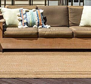 Unique Loom Outdoor Border Collection Area Rug - Multi Border (3' 3" x 5' Rectangle, Tan/ Light Brown)