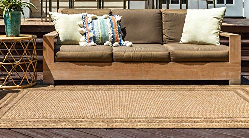 Unique Loom Outdoor Border Collection Area Rug - Multi Border (3' 3" x 5' Rectangle, Tan/ Light Brown)