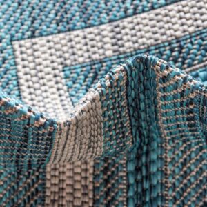 Unique Loom Outdoor Border Collection Area Rug - Soft Border (10'x 14' 1" Rectangle, Teal/ Ivory)