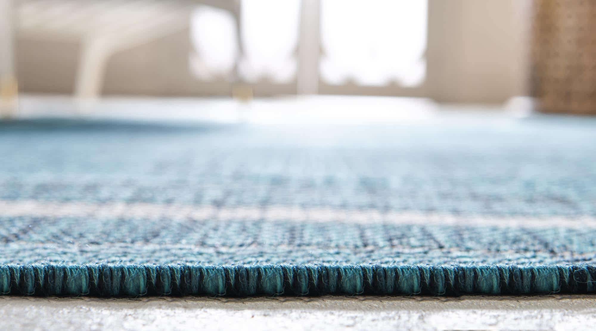 Unique Loom Outdoor Border Collection Area Rug - Soft Border (10'x 14' 1" Rectangle, Teal/ Ivory)