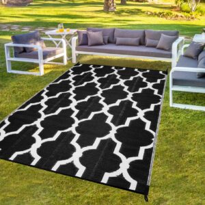 universe green outdoor rug 5'x8', outdoor plastic straw rug, reversible mats, area rug decor, waterproof, portable, camping mat black