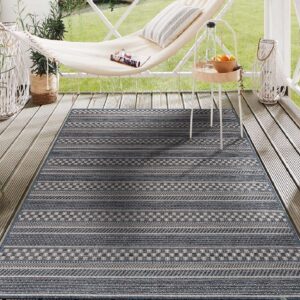 Rugshop Bohemian Stripes for Patio Rugs,Deck Rugs,Balcony Rugs Indoor/Outdoor Area Rug 7'10" x 10' Blue