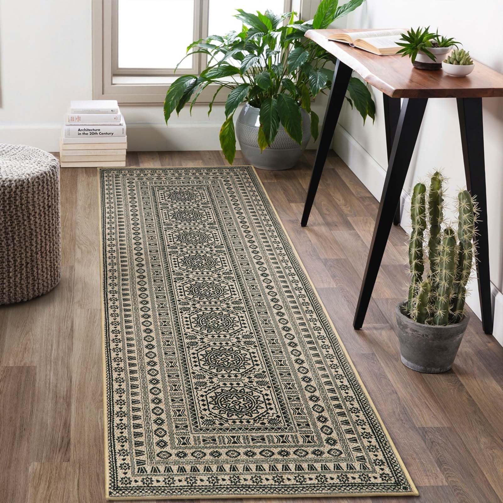 Lahome Mandala Easy Jute Runner Rug - 2x6 Black Natural Jute Rug Runners for Hallways 6 Feet Non Slip Farmhouse Washable Runner Rug Indoor Outdoor Rugs for Entryway Laundry Room Bedroom,2x6ft