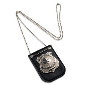 dress up america police badge for kids - pretend play pd badge with chain & belt clip