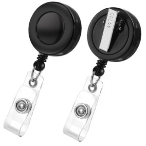 2 pack badge reels retractable with swivel alligator clip retractable badge holder reel clips for teachers, students, office workers (black)