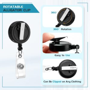 2 Pack Badge Reels Retractable with Swivel Alligator Clip Retractable Badge Holder Reel Clips for Teachers, Students, Office Workers (Black)