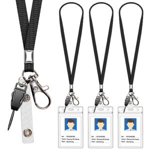 3 pack neck lanyard with id badge holder, office strap lanyards, stainless metal swivel hook for name tag, badge holders, keychains, card, black