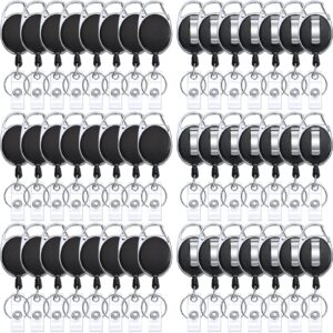 50 pack heavy duty retractable badge reels batch holder name id badge clips keychain badge holder key card retractable holder reel clip for office worker doctor nurse employee (black)