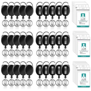 puroma 30 pack badge holder with carabiner badge reel and clip retractable heavy duty, clear id badge holder with waterproof vertical lanyard, name badge holders with key ring for card holder keychain