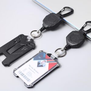 Badge Holder Retractable Clip Heavy Duty Carabiner Badge Reel Keychain with Id Cards Holder Cool Tactical ID Holder