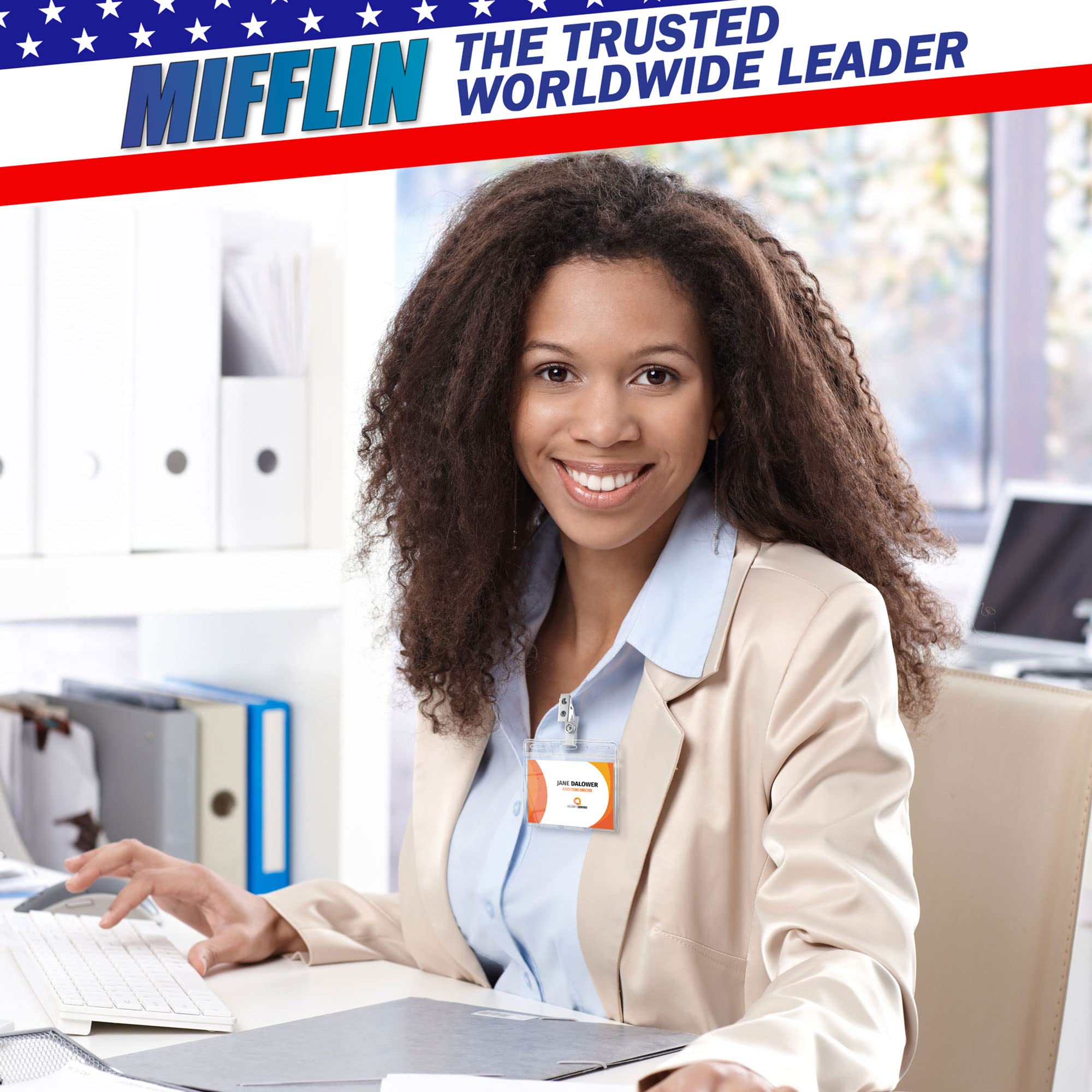 Mifflin-USA Horizontal ID Name Badge Holder (Clear, 3.5x2.25 Inches, 250 Pack), Waterproof and Resealable Plastic Card Holders