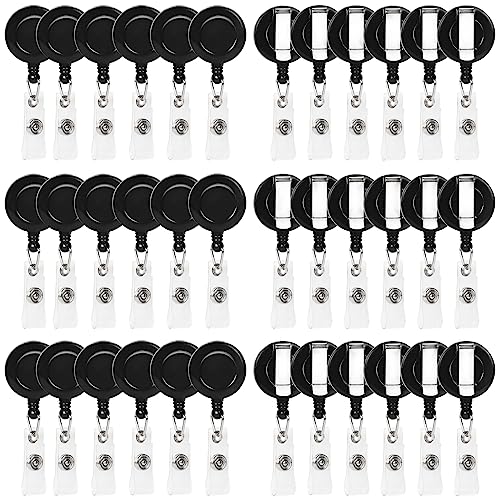 Simetufy 36 Pack Badge Reels Retractable Badge Holders Badge Clip for ID Holder, Name Card Holder with Belt Clip, Black