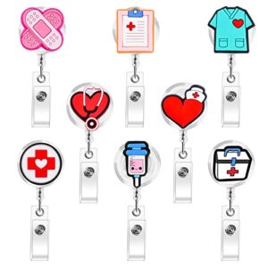 8 pack nurse badge reels, medical badge reels retractable cute nursing id badge reels funny badge reels for nurses doctor medical health hospital office worker gifts