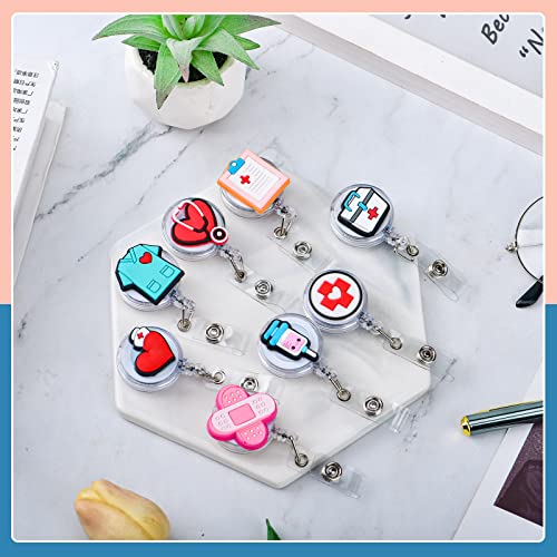 8 Pack Nurse Badge Reels, Medical Badge Reels Retractable Cute Nursing ID Badge Reels Funny Badge Reels for Nurses Doctor Medical Health Hospital Office Worker Gifts