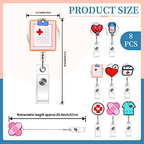 8 Pack Nurse Badge Reels, Medical Badge Reels Retractable Cute Nursing ID Badge Reels Funny Badge Reels for Nurses Doctor Medical Health Hospital Office Worker Gifts