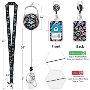 Puppy Dog Paw Lanyards for Id Badges, Cute Retractable ID Badge Holder with Detachable Lanyard, Fashionable Badge Reel Heavy Duty with 360 Degrees Rotate Carabiner Clip, Nurse Teacher Office Gifts