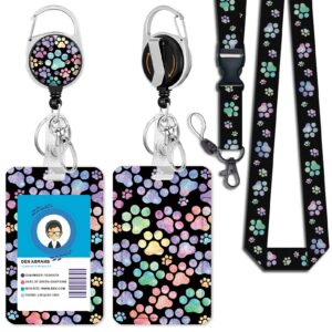 puppy dog paw lanyards for id badges, cute retractable id badge holder with detachable lanyard, fashionable badge reel heavy duty with 360 degrees rotate carabiner clip, nurse teacher office gifts